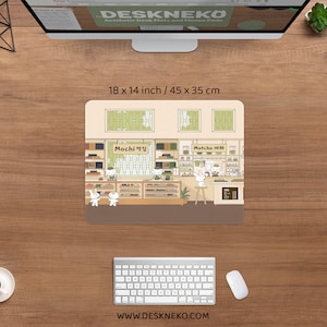 Kawaii Desk Mat, Cute Mousepad, Korean Matcha Tea Cafe, Mochi Green ...