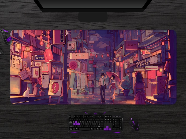 Tokyo Street Desk Mat Japanese Mousepad Purple Anime Desk | Etsy