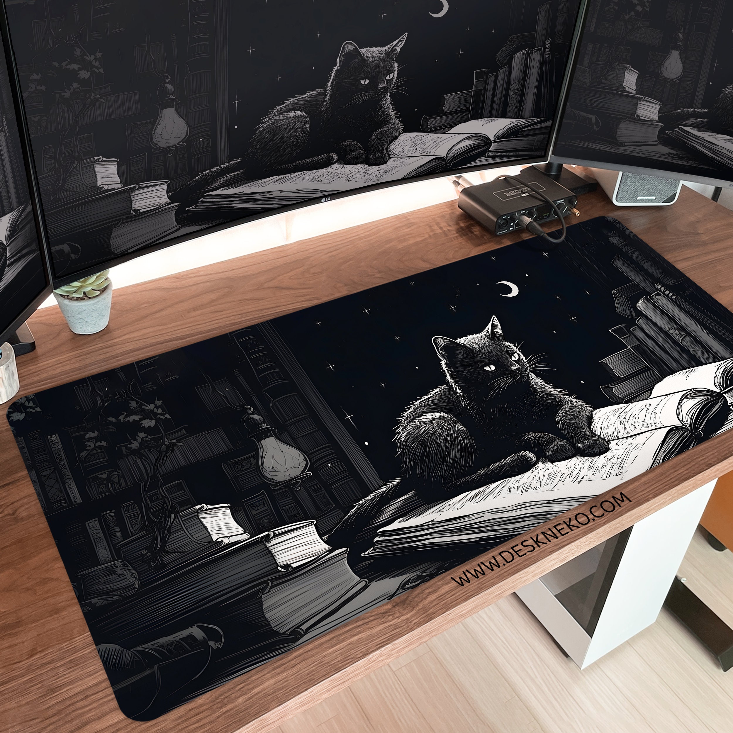 Black Cat Desk Mat Dark Academia Deskmat Cozy Witchy Mood - Etsy