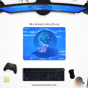 Aesthetic Desk Mat Blue, Y2K Vaporwave Mousepad Large, Nerdy Mouse Pad ...