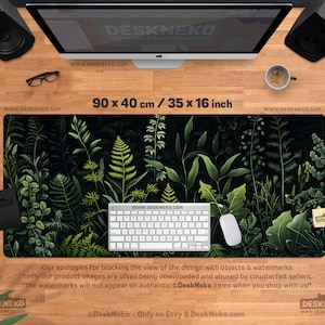 Dark Green Desk Mat: Plants Mouse Pad, Dark Forest Fern, Botanical ...