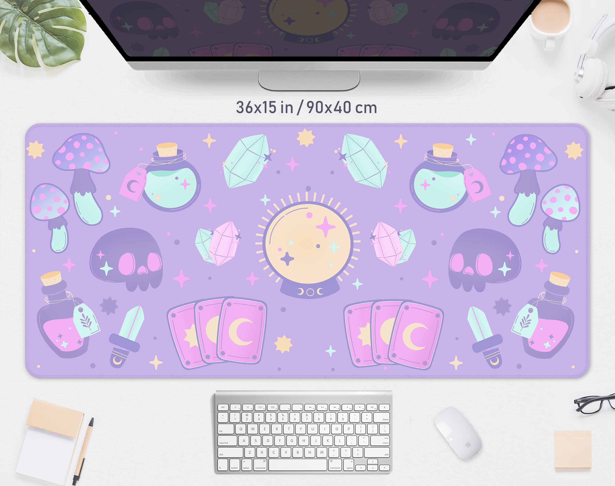 Pastel Goth Desk Mat Kawaii Mousepad, Pastel Purple Lilac Violet Pink ...