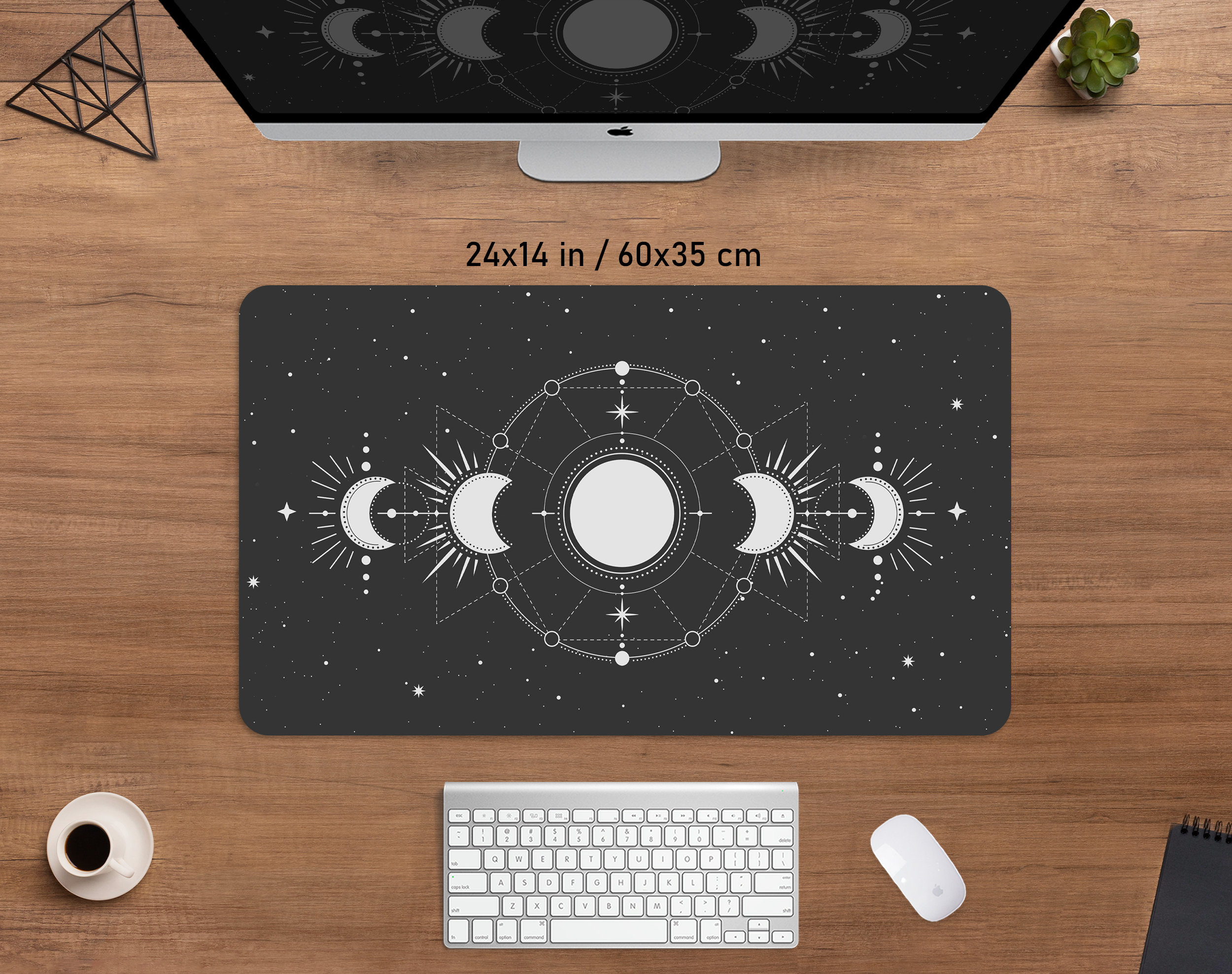 Celestial Desk Mat Moon Phases Mousepad Black White Silver - Etsy