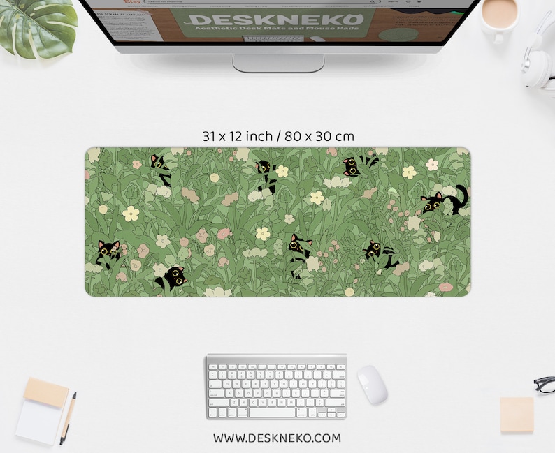 Green Desk Mat Cute Cats Deskmat Nature Mouse Pad Large - Etsy