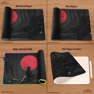 Japanese Mousepad Large, Samurai Mouse Pad, Anime Black Red Deskmat Led ...