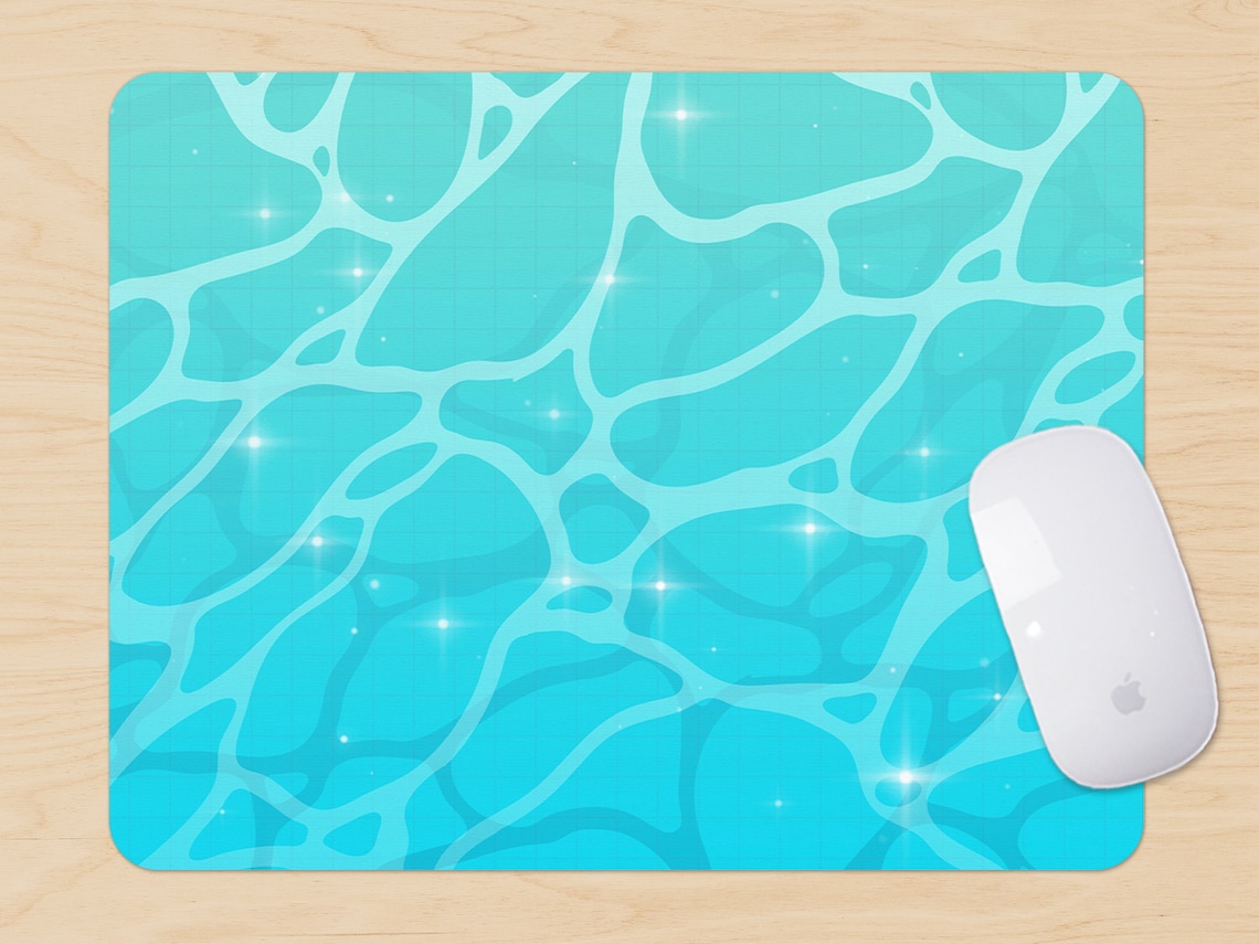 Turquoise Desk Mat Wave, Cyan Mouse Pad Kawaii, Cute Anime Aesthetics ...
