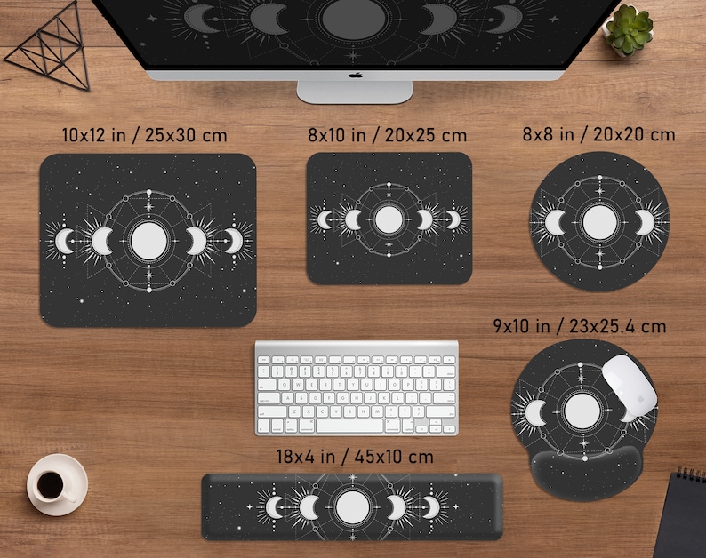 Celestial Desk Mat Moon Phases Mousepad Black White Silver - Etsy