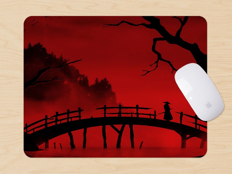 Samurai Desk Mat Japanese Gaming Mousepad Black and Red Mouse - Etsy