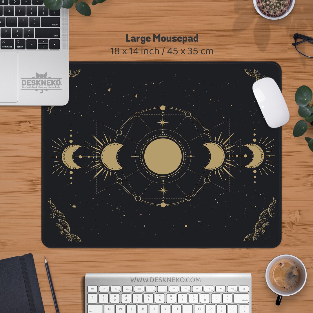 Celestial Mousepad, Moon Phases Mouse Pad, Black and Gold Lunar Cycle ...
