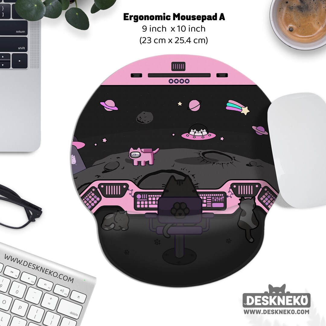 Kawaii Mouse Pad With Wrist Rest, Pink Black Ergonomic Mouse Pad, Cute ...