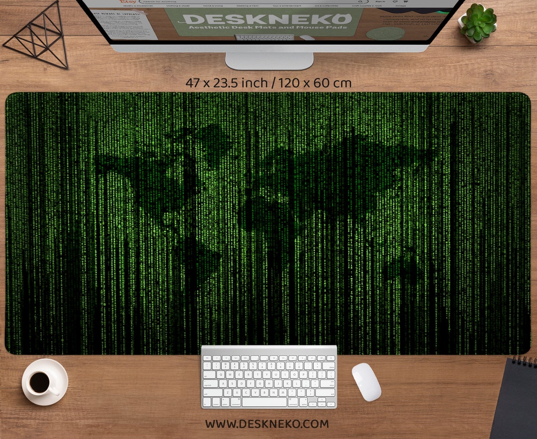 Gaming Desk Mat Green, RGB Mousepad, World Map Binary Coder Neon ...