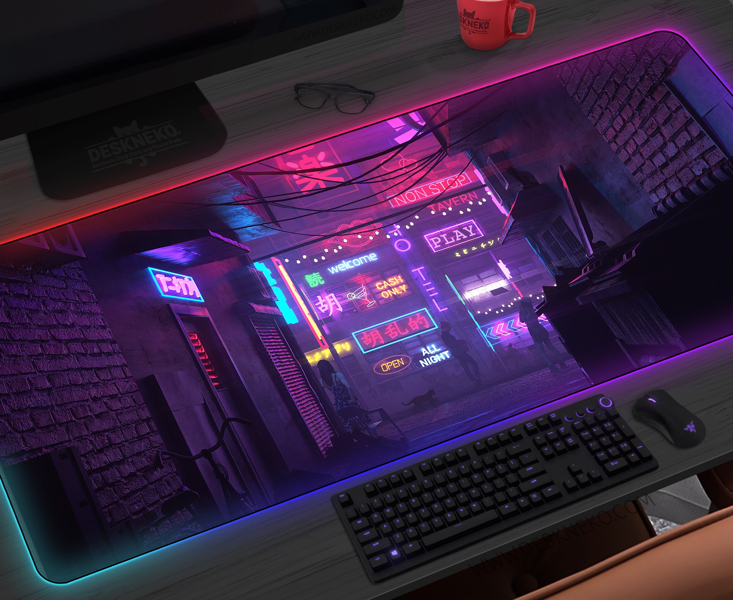 RGB Desk Mat Large, Gaming Deskmat, Anime Mousepad, Japanese Vaporwave ...