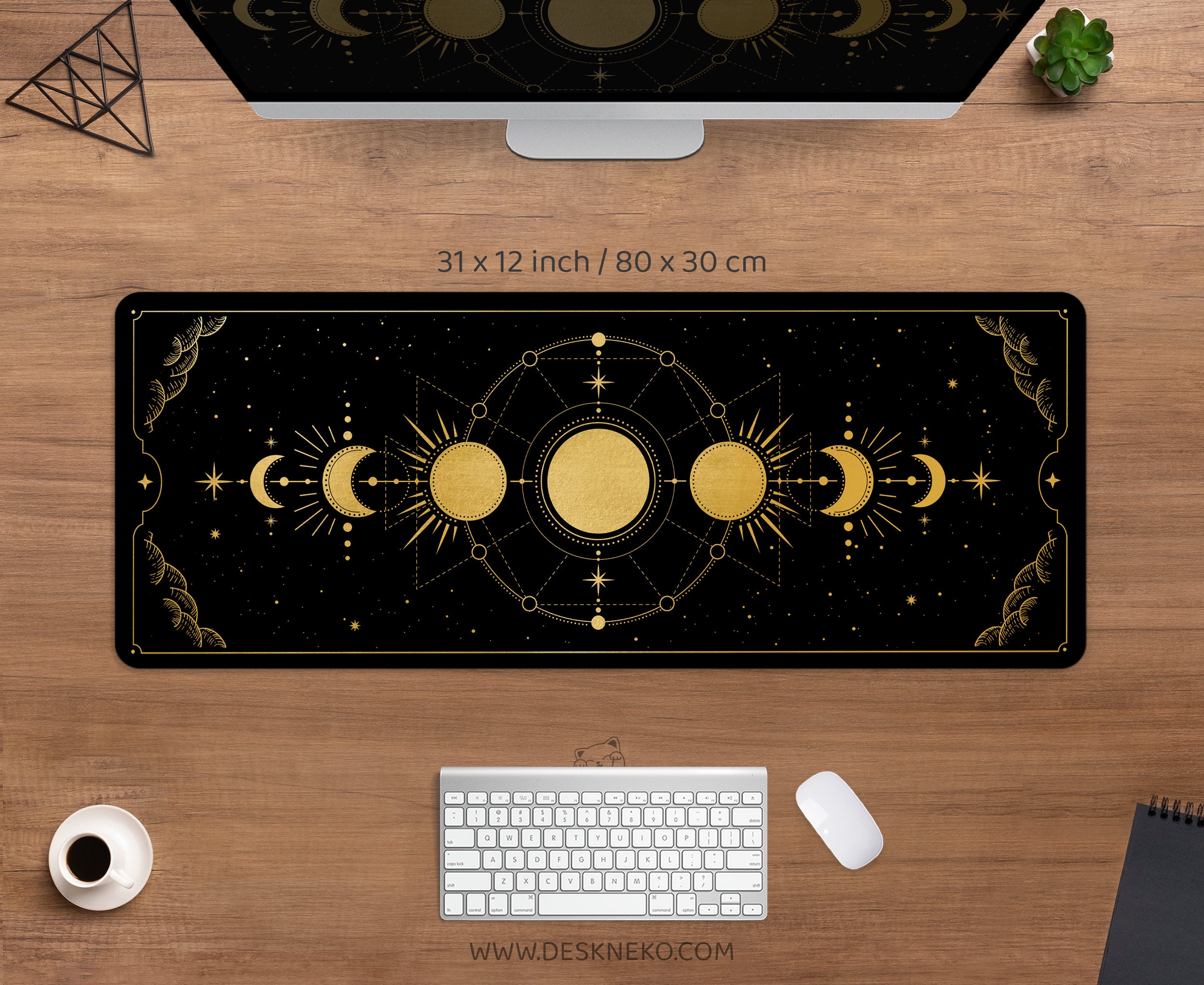 Moon Phases Desk Mat Gold, Celestial Mousepad, Witchy Mouse Pad Large ...