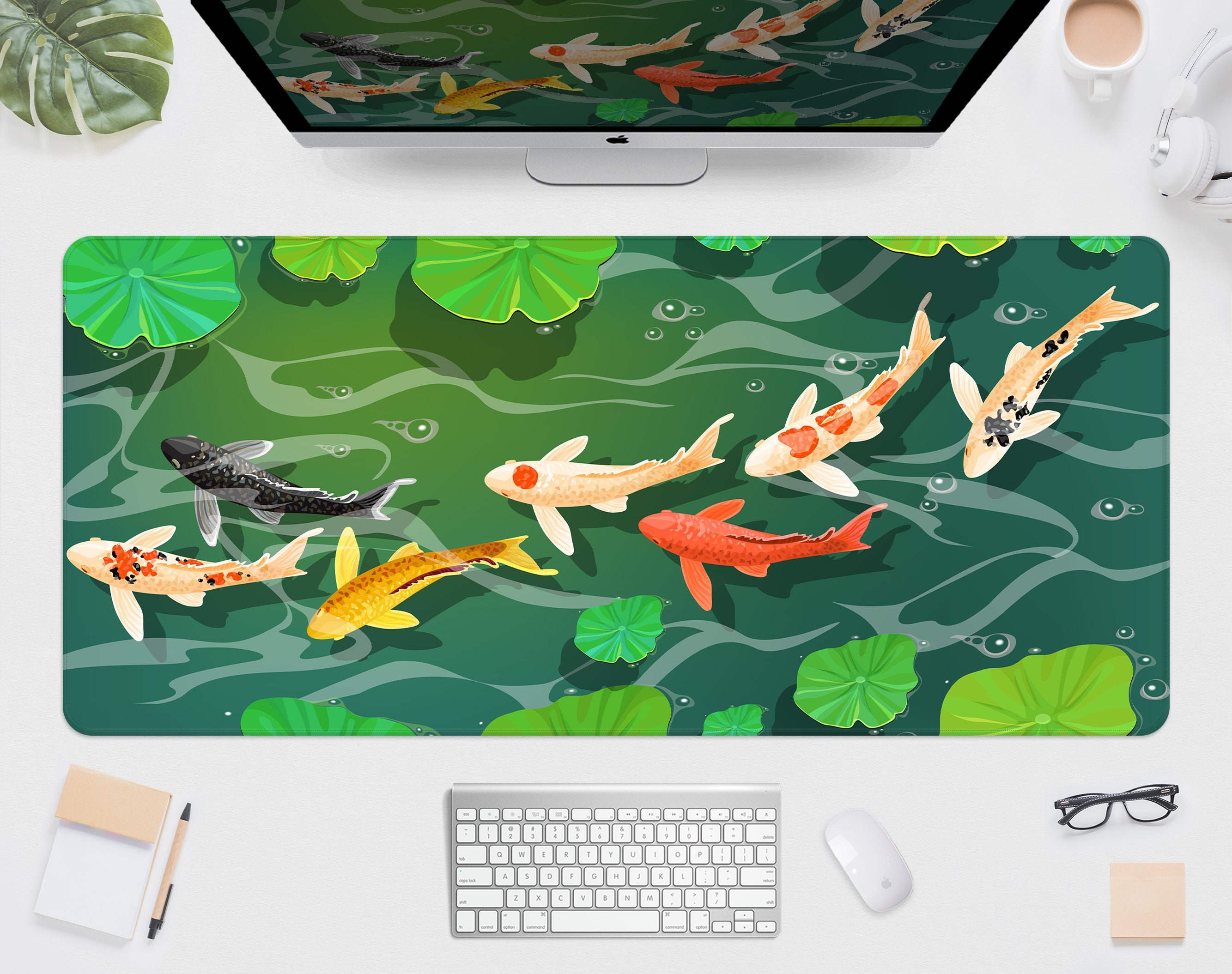 Japanese Koi Deskmat Fish Green Pond Japan Mousepad Gold - Etsy