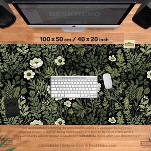 Dark Green Desk Mat Mouse Pad, Botanical Deskmat Xl, Cottagecore Plants ...