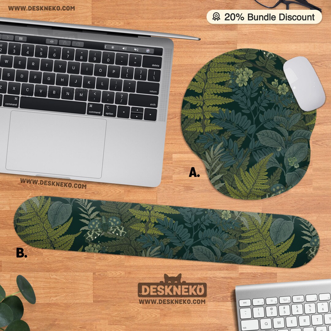 Green Ferns Mouse Pad, Ergonomic Mousepad With Wrist Rest, Nature Desk ...