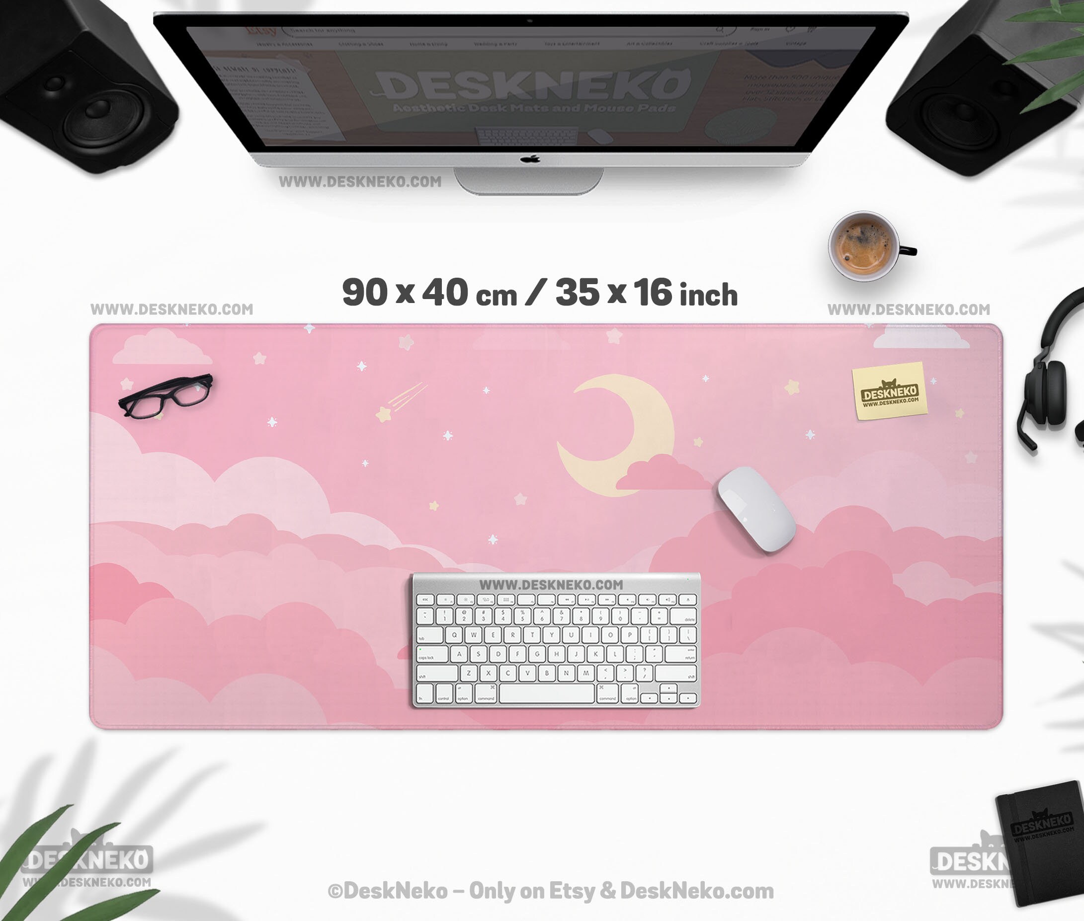 Pink Clouds Desk Mat, Pastel Mouse Pad Cute, Large Mousepad Xxl, Rgb ...
