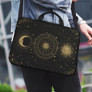 Celestial Laptop Sleeve, Witchy Computer Bag, Black Gold Lunar Moon Art ...
