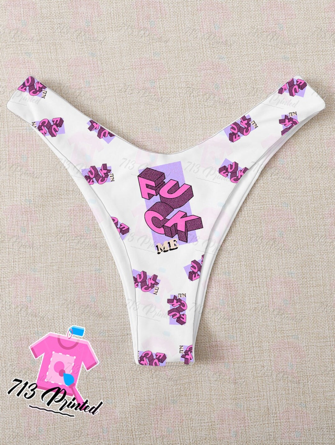 Custom Funny Logo Thong Bikini With Your Words Custom Printed Sexy Fun ...