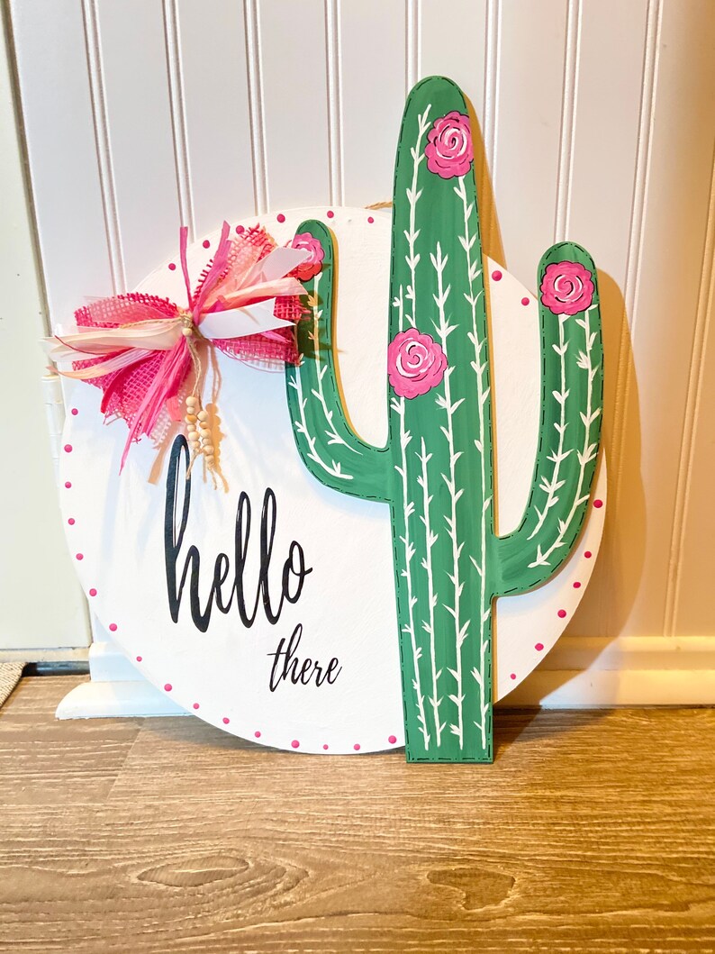 Saguaro Cactus Door Hanger, Hello Sign, Bohemian Decor - Etsy