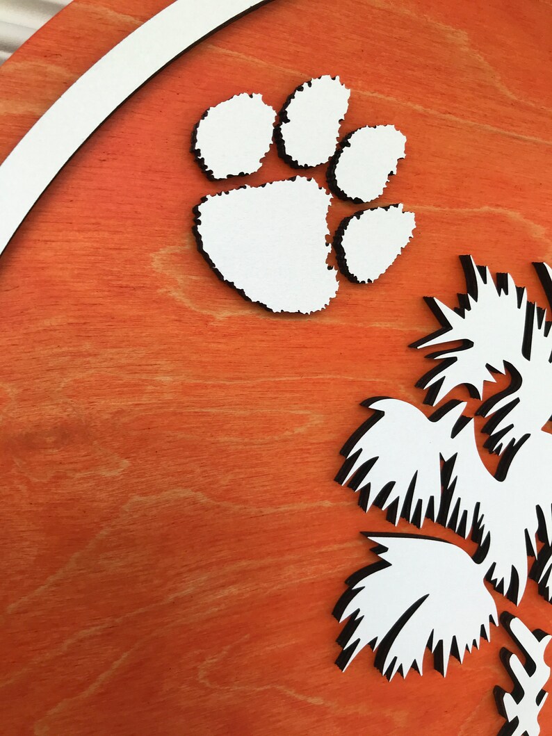 Clemson Tiger Paw and Palmetto Wood Sign Raised 3D Design - Etsy