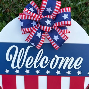 American Flag Wooden Door Sign, Patriotic Door Wreath, Red White and ...