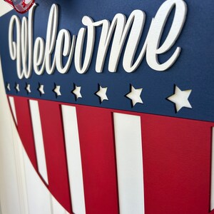 American Flag Wooden Door Sign, Patriotic Door Wreath, Red White and ...
