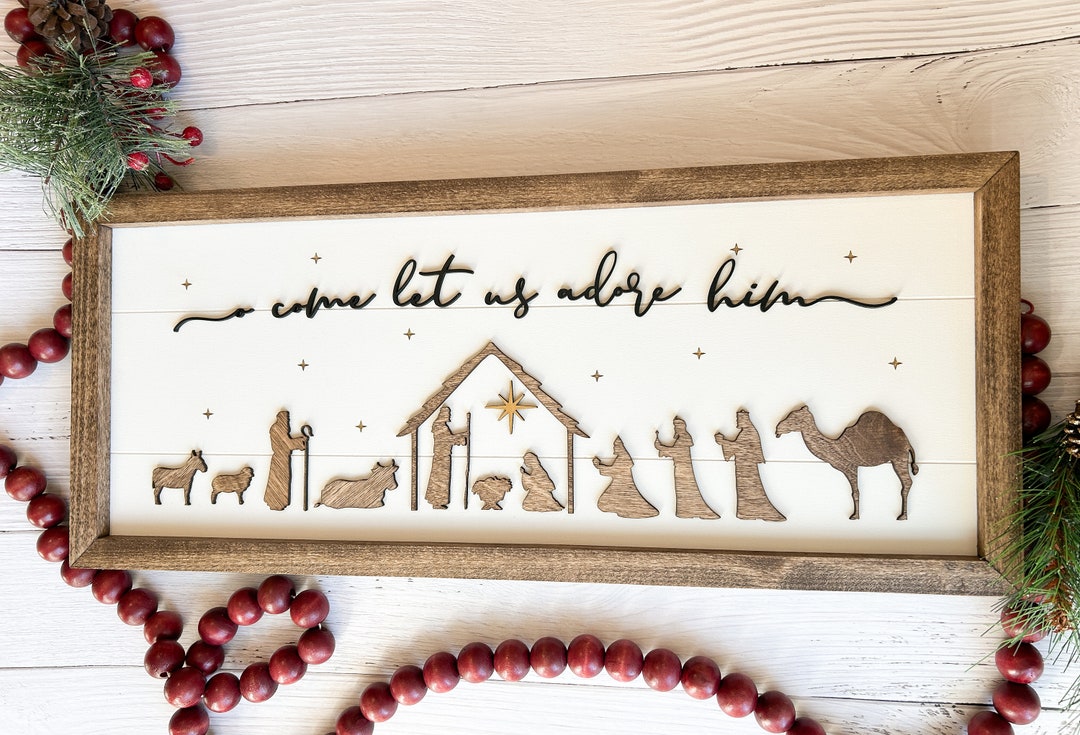 Nativity Scene Wood Sign | Wooden Nativity Set Sign | Farmhouse ...