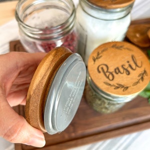 Custom Engraved Wood Mason Jar Lids | Set of 6 Wide Mouth Mason Jar ...