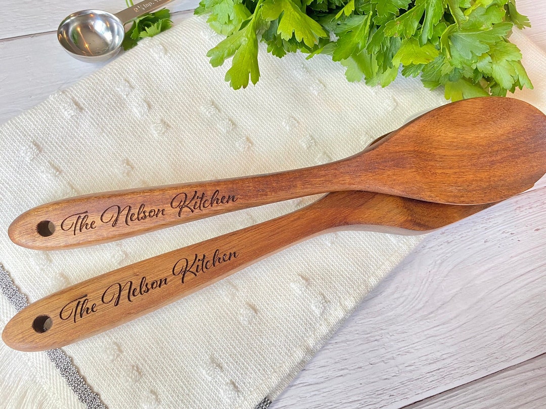 Engraved Wooden Spoon & Turner Set | Personalized Wood Spoon | Custom ...