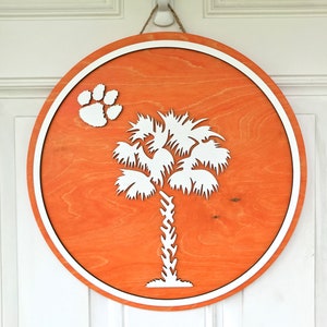 Clemson Tiger Paw and Palmetto Wood Sign, Raised 3D Design - Etsy