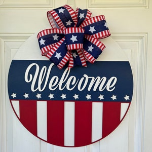 American Flag Wooden Door Sign, Patriotic Door Wreath, Red White and ...