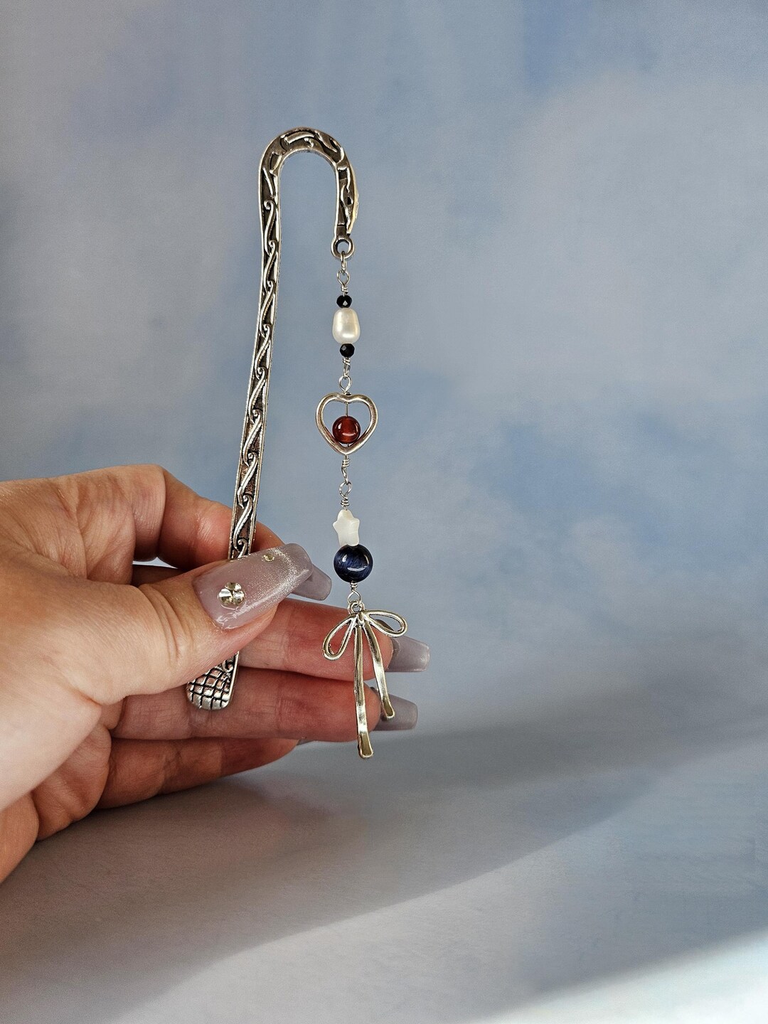 Beaded Bookmark Dangle Bookmarks Dainty Coquette Bow Pearl Gemstone ...