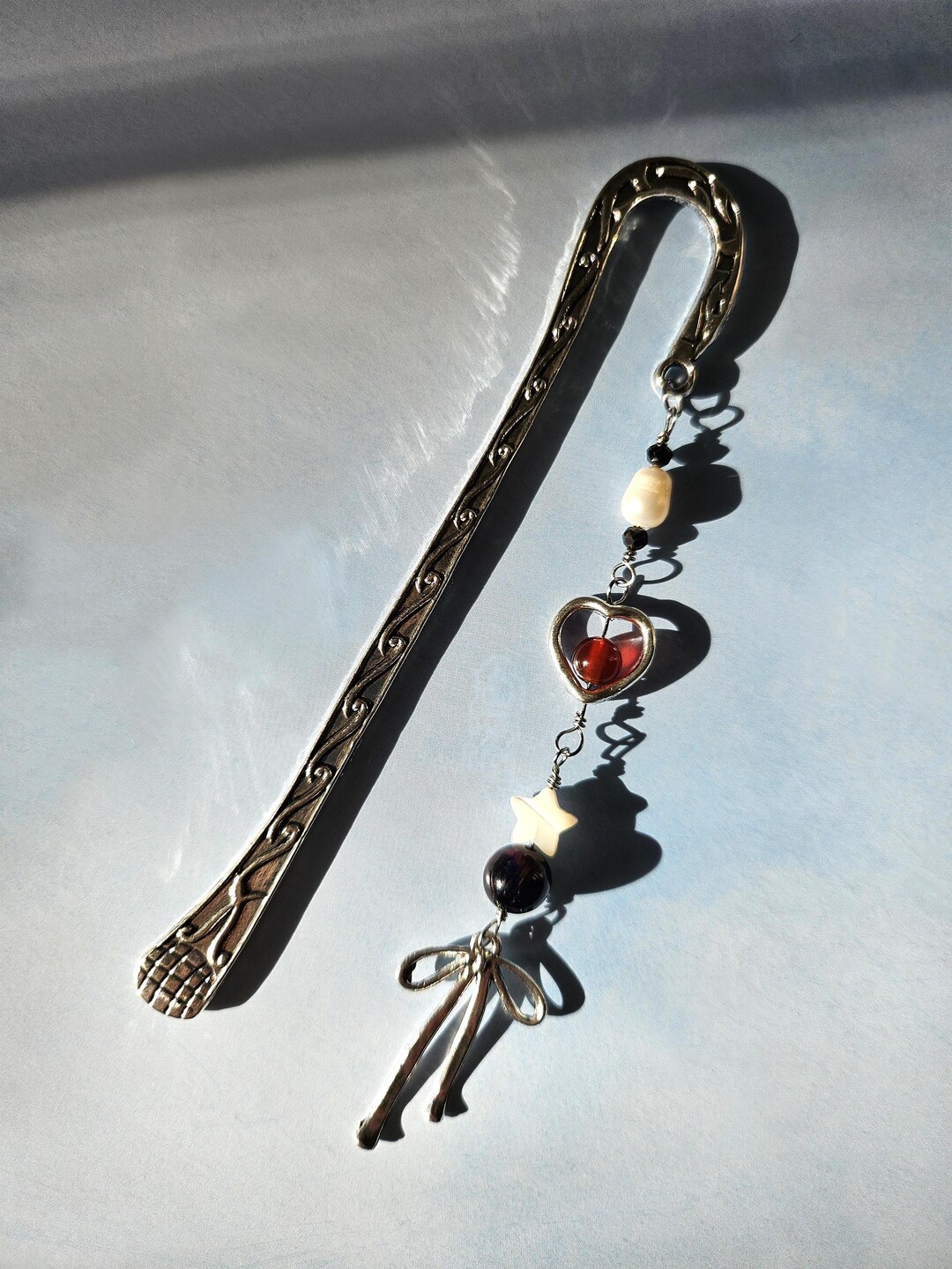 Beaded Bookmark Black and Red Dainty Dangle Bookmarks Coquette Bow Book ...