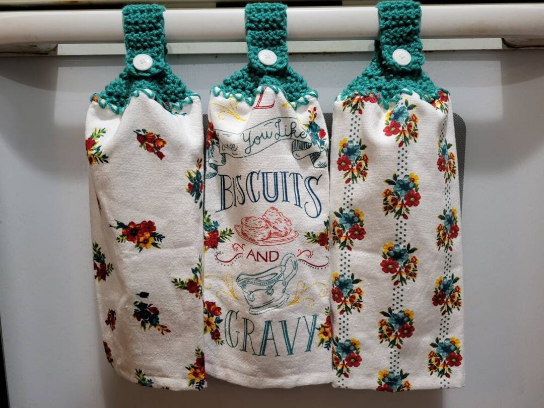 Pioneer Woman "petal Party" Hanging Kitchen Hand Towels Button Closure ...