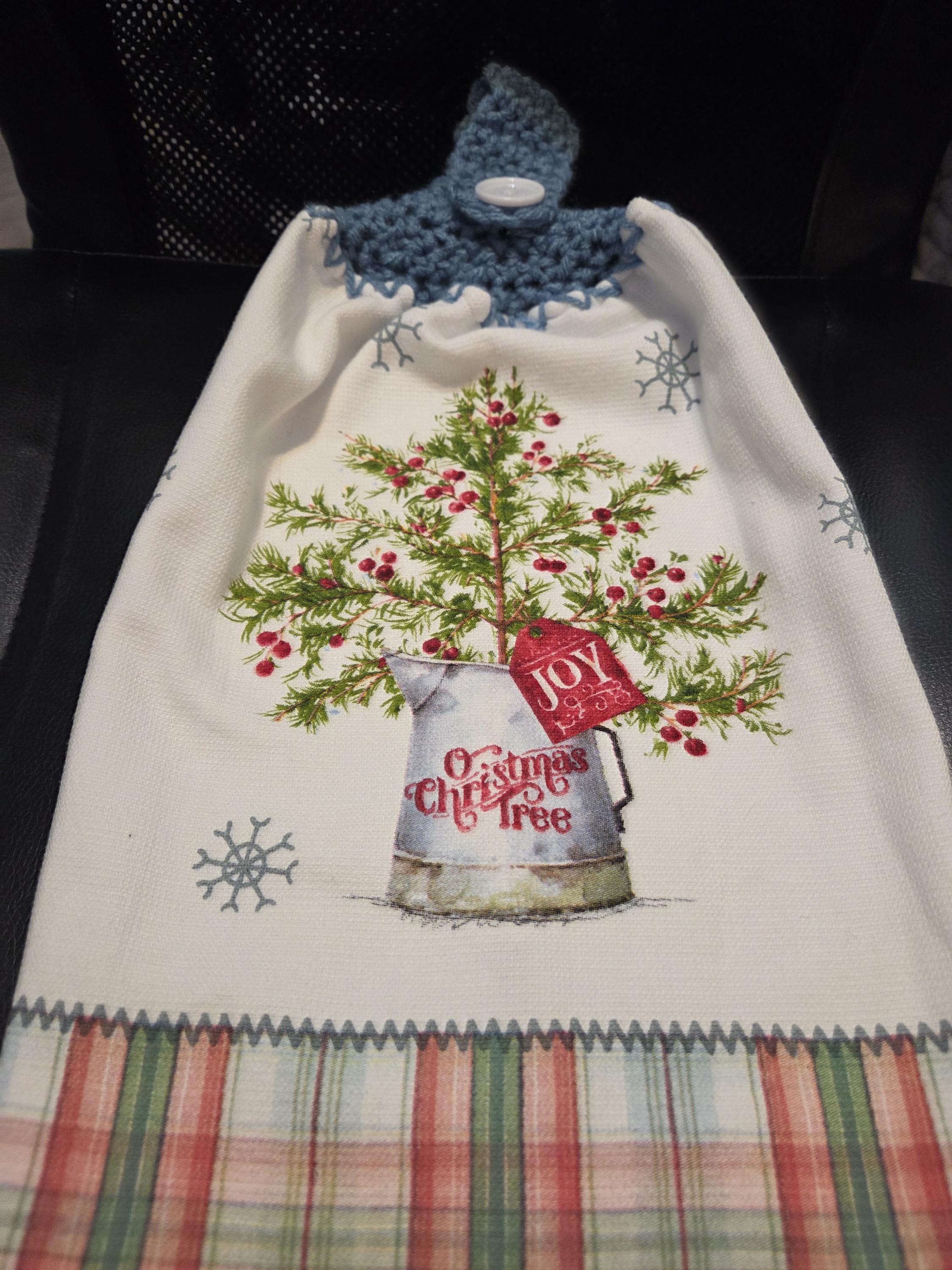 Joy for the Holidays Kitchen Hanging Hand Towels Crochet Top Button ...