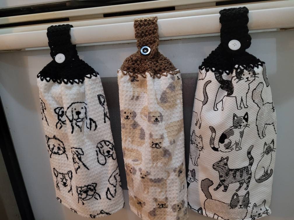 Dogs Cats Kitchen Hanging Hand Towels. NEW - Etsy