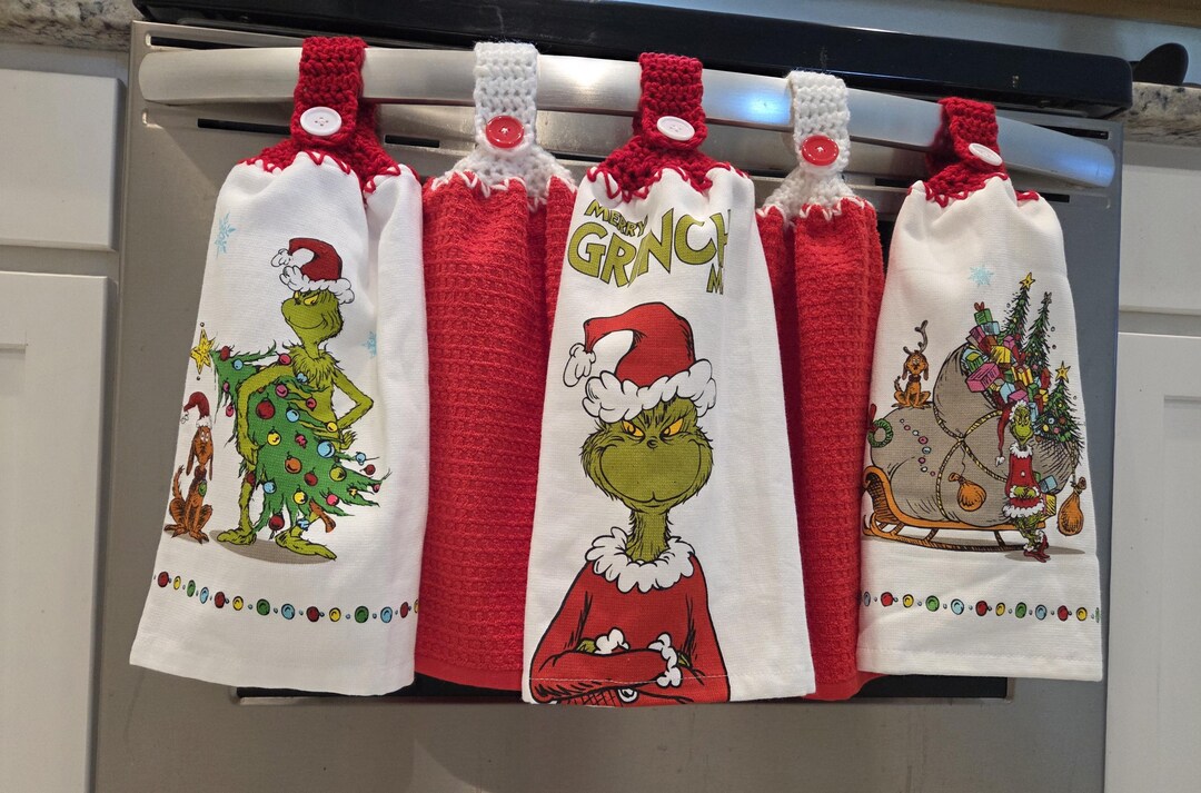 Merry Christmas Grinch Hanging Kitchen Hand Towels - Etsy
