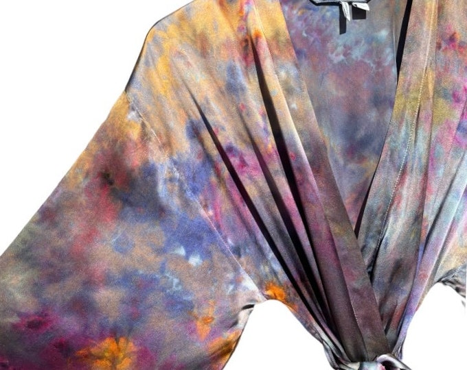 NILOU Ice Dyed Silk Long Robe Size Medium | Tocayo Tie Dye Belted ...