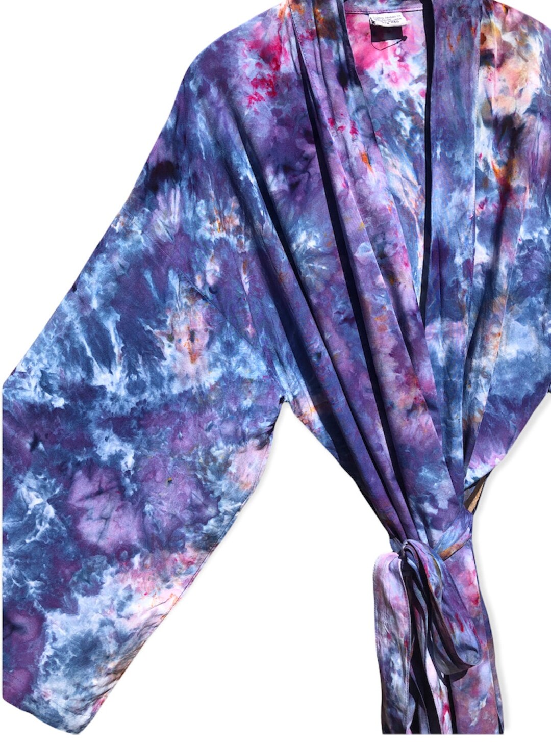 LUNA Ice Tie Dyed Long Kimono Robe | Dark Blue Rayon Duster W/ Belt - Etsy
