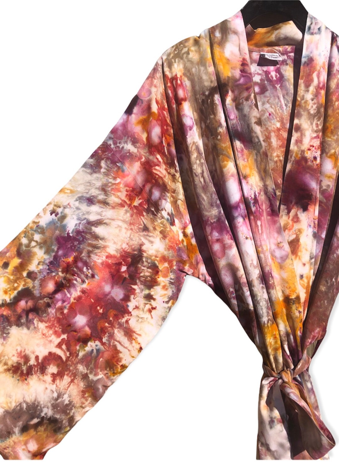TAOS Ice Tie Dyed Long Kimono Robe | Duster W/ Belt | Warm Rust ...