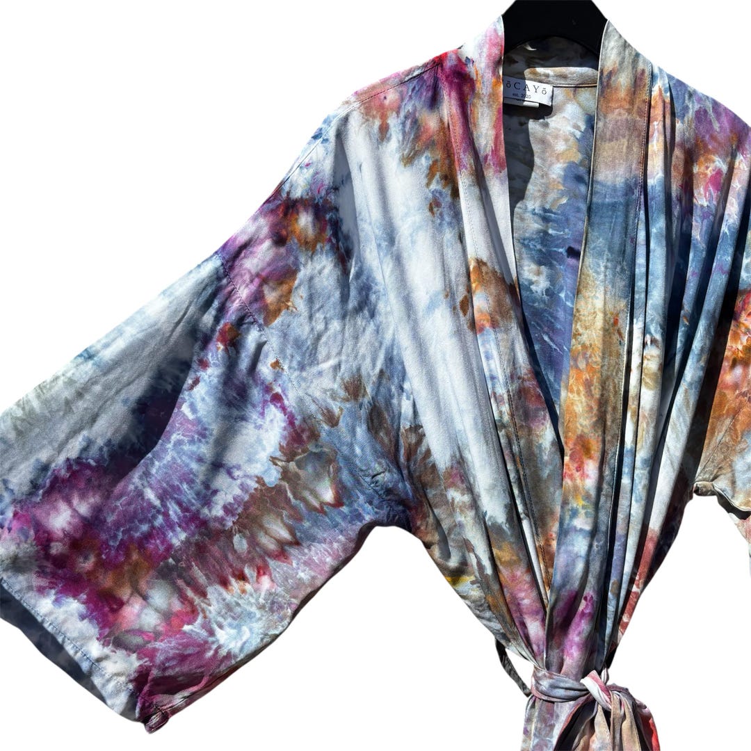 BRONTE Ice Tie Dyed Kimono Robe | Spa Duster W/ Belt - Etsy UK