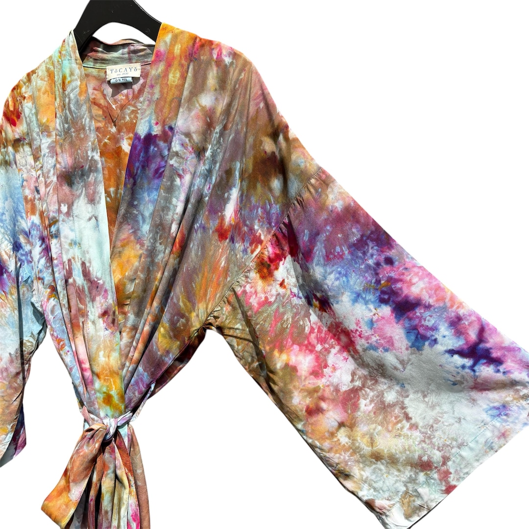 SIENA Ice Tie Dyed Long Kimono Robe | Rayon Belted Wrap Spa Duster ...