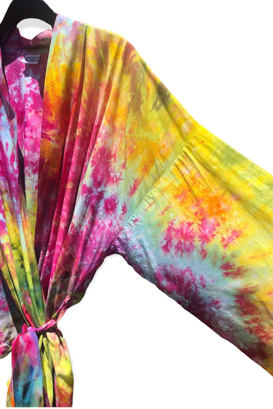 MOOD RING Ice Tie Dyed Long Kimono Robe | Rainbow Rayon Duster W/ Belt ...