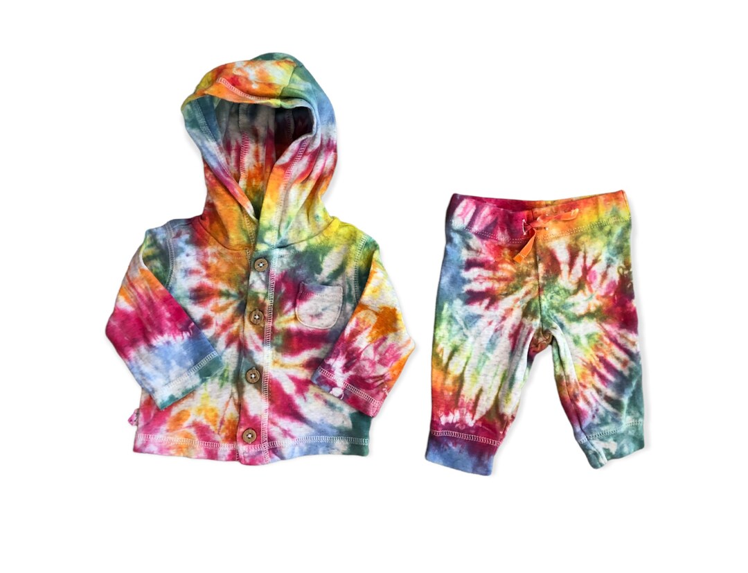 3m Rainbow Tie Dye Baby 2 Piece Outfit | Ice Dyed Hooded Cardigan ...