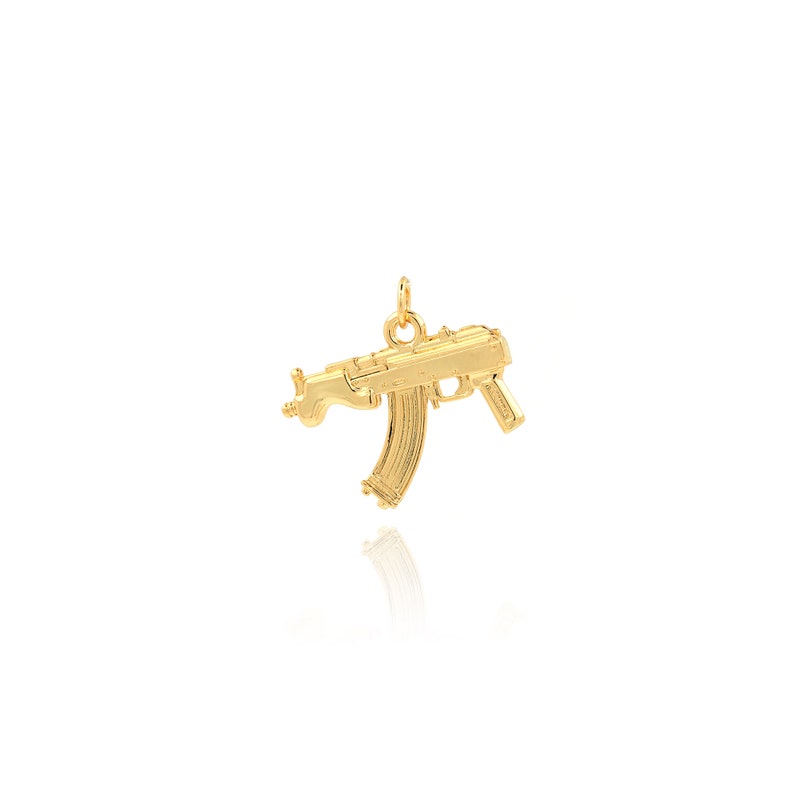 Gun Pendant, 18K Gold Filled Gun Charm, Submachine Gun Necklace, Pistol ...