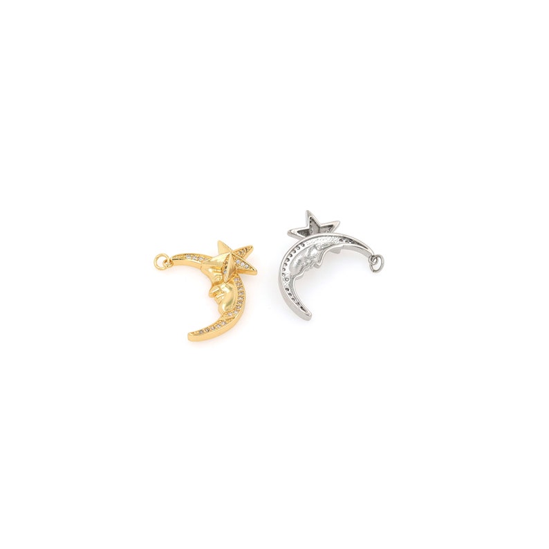 Star Moon Pendant, 18K Gold Filled Heart Moon Charm, Micropavé CZ Moon ...