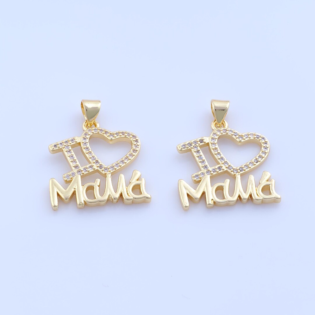 18K Gold Filled Heart Pendant,gold CZ MAMA Charms,love Charms DIY ...