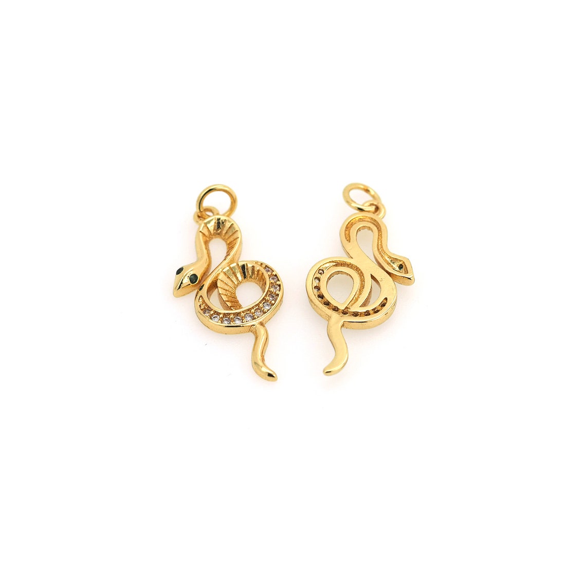 Gold Snake Pendant, 18K Gold Filled Gold Snake Charm, Micropavé CZ Gold ...