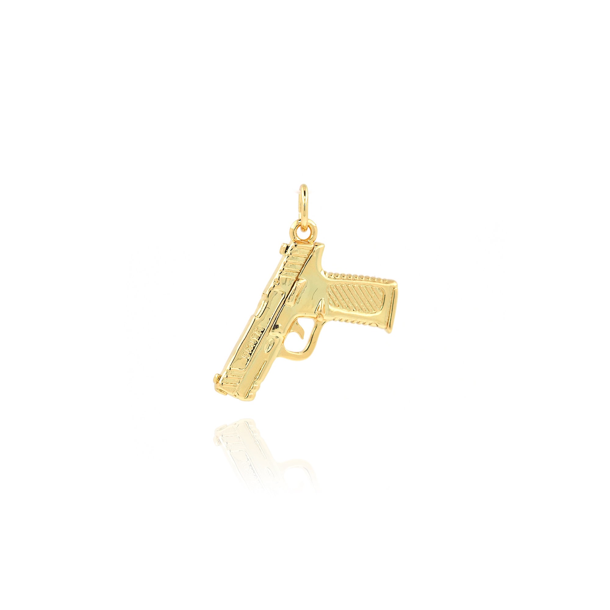 Gun Pendant, 18K Gold Filled Gun Charm, Submachine Gun Necklace, Pistol ...